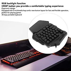 Acogedor One Handed Macro Mechanical Keyboard, 35 Keys Portable Mini Gaming Keyboard with RGB Backlight, 5 Multimedia Keys for Playing Games