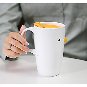 PURROOM Duck Coffee Mug with Lid, Travel Cup with Handle & Sealed Lid. 20 oz Cute Chick Tall Cup, Safety Ceramic. Best Gifts For Coffee Lover.