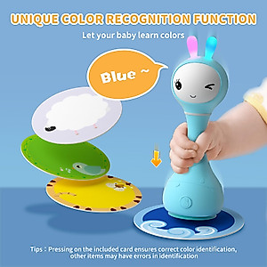 alilo Bunny Smart Baby Rattle Toys Teether Light-Up Rattles Music Stories Lullabies All-in-one - Encourage Developmental Milestones 0-24 Months for Babies Infants Newborns (Smarty Bunny, Blue)