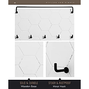 Emibele Sunglass Organizer Wall Key Holder, Decorative Wood Wall Jewelry Organizer Glasses and Sunglass Holder Display with 5 Hooks Key Rack Hanging Eyeglass Storage for Entryway Living Room, White