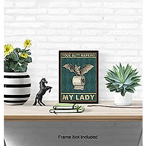 Your Butt Napkins My Lady - Gothic Bathroom Decor for Women - Bat Wall Decor - Funny Guest Bathroom Wall Art - Toilet Paper Wall Art Decorations - Restroom Sign - Bath Wall Decor - Powder Room Decor