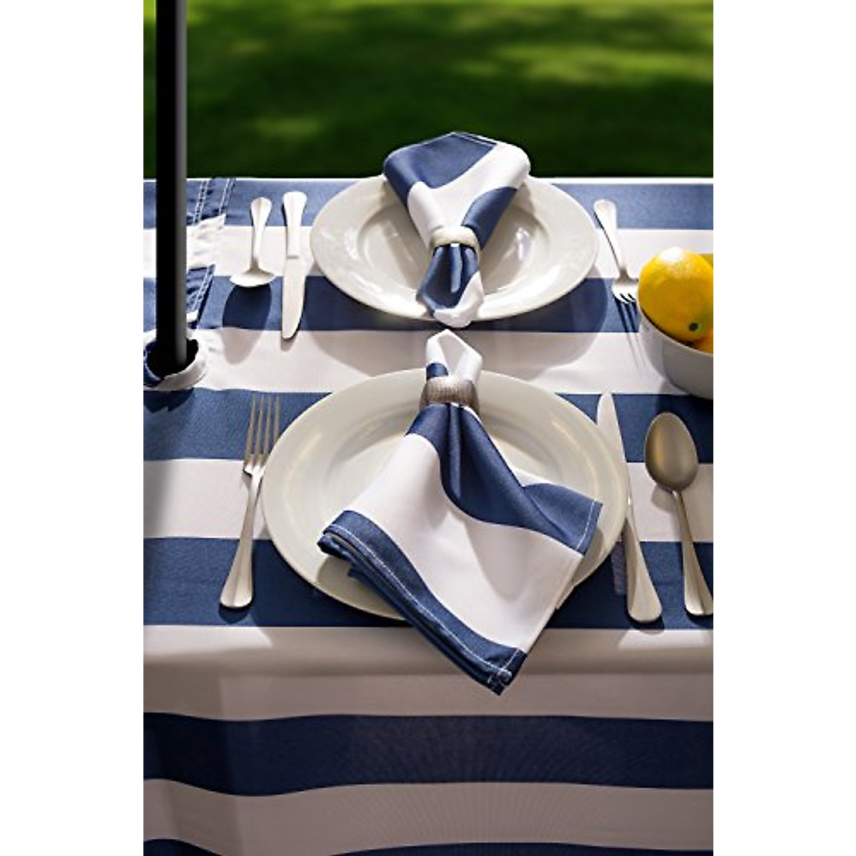 DII Cabana Stripe Outdoor Tabletop Collection, Stain/Wrinkle Resistant & Waterproof, 60x120 Rectangle Zipper Tablecloth, Nautical Blue