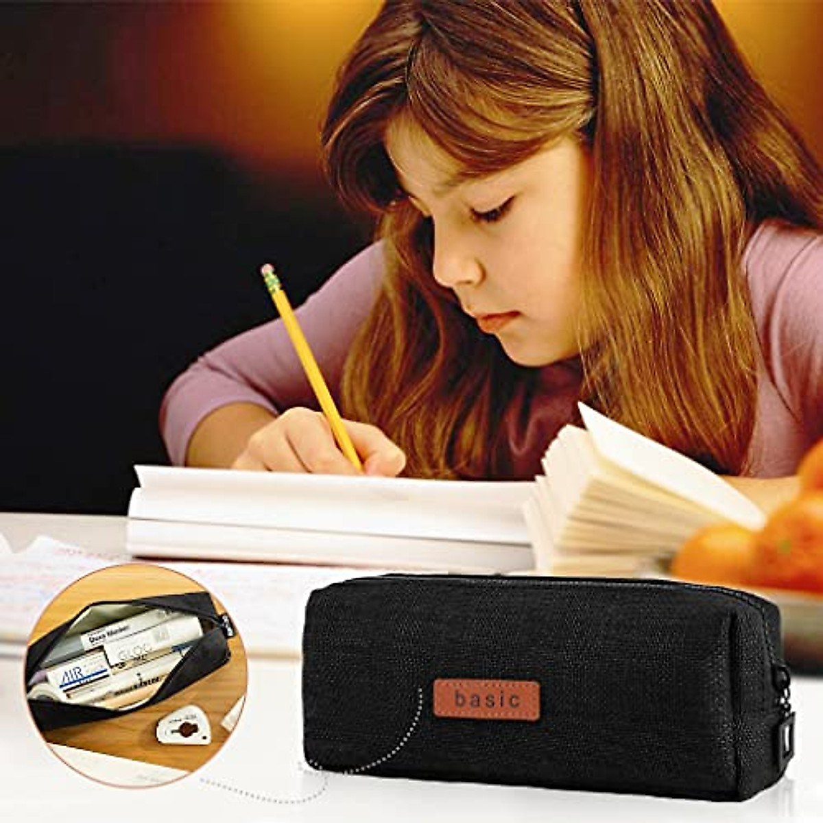 Oyachic Pencil Case Large Capacity Pencil Pouch Zipper Pencil Bag Canvas Pen bag Student Stationery Box Makeup Pouch Cosmetic Bag Office School Supplies