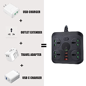 Universal Power Strip with USB C, XYZCREAT 3000w Surge Protector with 4 Outlets 3 USB Ports 20W PD Port, Portable Power Strip 110v-250v 6.6ft Extension Cord for Home Office and Travel Black