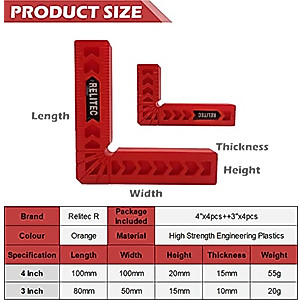 Relitec R 90 Degree Corner Clamp Clamping Squares Woodworking Tools Positioning Squares Right Angle Clamp Wood Clamps for Gluing Cabinets Picture Frames or Drawers Set of 8（3" 4"）