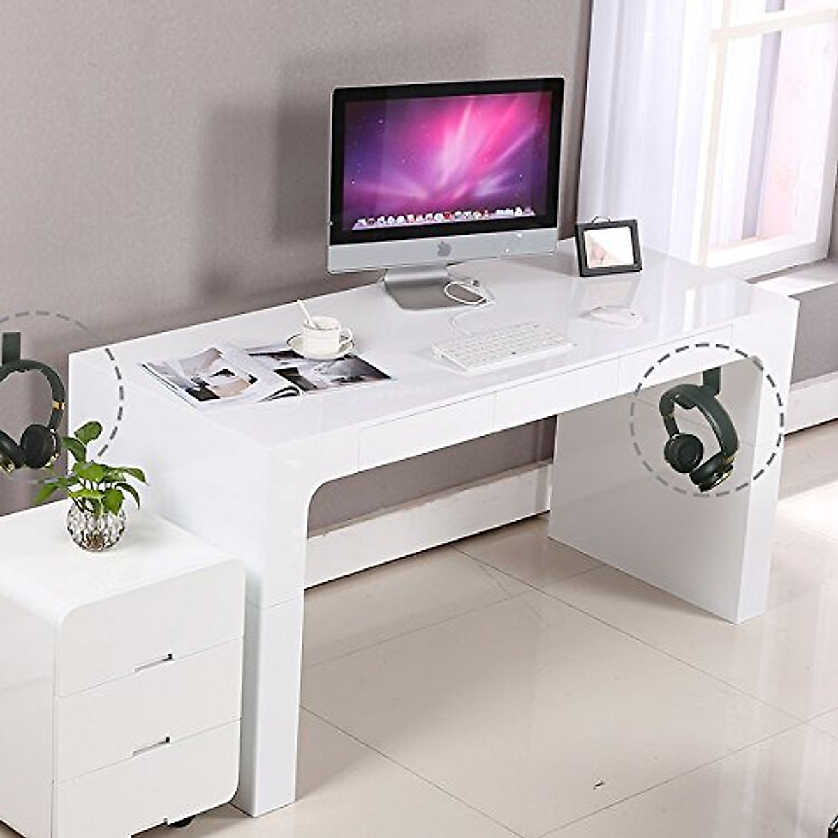 Yocice Headphone Stand Hanger,Headset Holder Mount,Aluminum Hook with Strong Adhesive Tape for Headphones (H03-Black-1PCS)