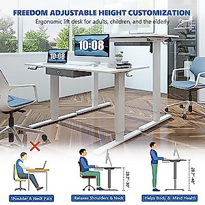 DUMOS Adjustable Height Electric Standing Desk with Drawer,40 x 24 in Ergonomic Computer Table with Splicing Board, Wire Hole and Hook for Workstation for Home, Office, White