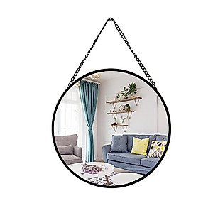 Bowenturbo Hanging Wall Mirror Decorative Metal Round Mirror with Chain for Home Decor Bathroom Bedroom Living Room… (7.9", Black)
