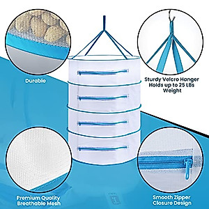 Tarli 4 Layer Herb Drying Rack Comes with Fabric Cover - 8 inch Bigger Shelves and Premium Breathable Mesh for Efficient Drying of Herbs, Flowers, Seeds, Fish, etc - Designed in USA