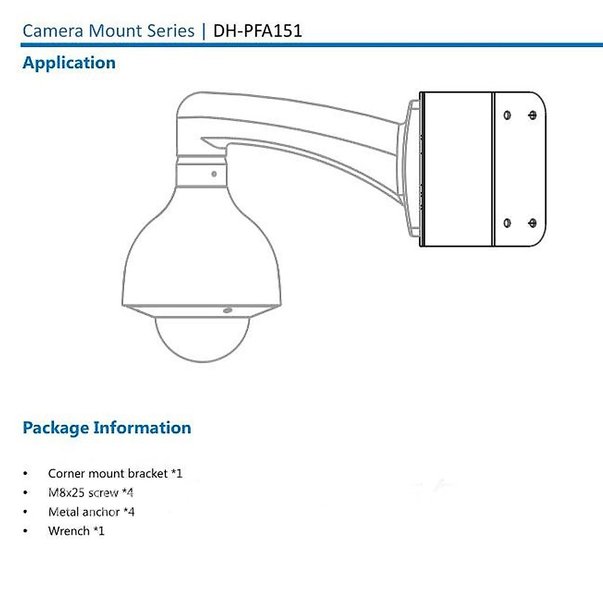 DH-PFA151 Aluminum Alloy Corner Mount Bracket PFA151 CornerMounting Brackets for Dahua Bullet and PTZ Cameras Compatible w/ AMCPFA134 AMCPFA136 AMCPFA13A AMCPFA120 IP2M-850EB IP2M-853EW IP2M-858W IP4