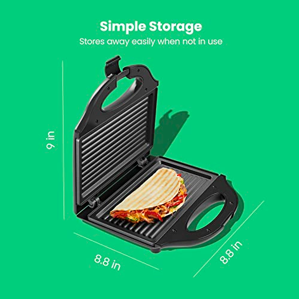 Chefman Portable Compact Grill, Dual Use Panini Press, Sandwich Maker, Electric Grill Griddle, Nonstick, Electric Indoor Grill, Countertop Panini Maker with Cord Storage, Locking Lid, Indicator Lights