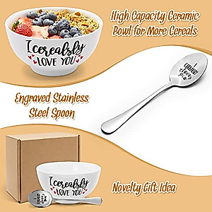 I Cerealsly Love You Bowl and Spoon Set Birthday Retirement Engraved Gift Idea Box Basket for Him Her for Women Man Mom Father Aunt Grandparents Set of 2 Christmas Halloween Thanksgiving Housewarming