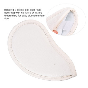 Golf Club Head Covers, Golf Driver Headcover Set 9Pcs 6.5x3.7 Inch PU Leather Golf Iron Head Covers Set with Cartoon Animal Embroidered (White)