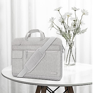 MOSISO Laptop Shoulder Bag Compatible with MacBook Air/Pro,13-13.3 inch Notebook,Compatible with MacBook Pro 14 inch M3 M2 M1 Pro Max 2023-2021,Polyester Flapover Briefcase Sleeve Case, Gray