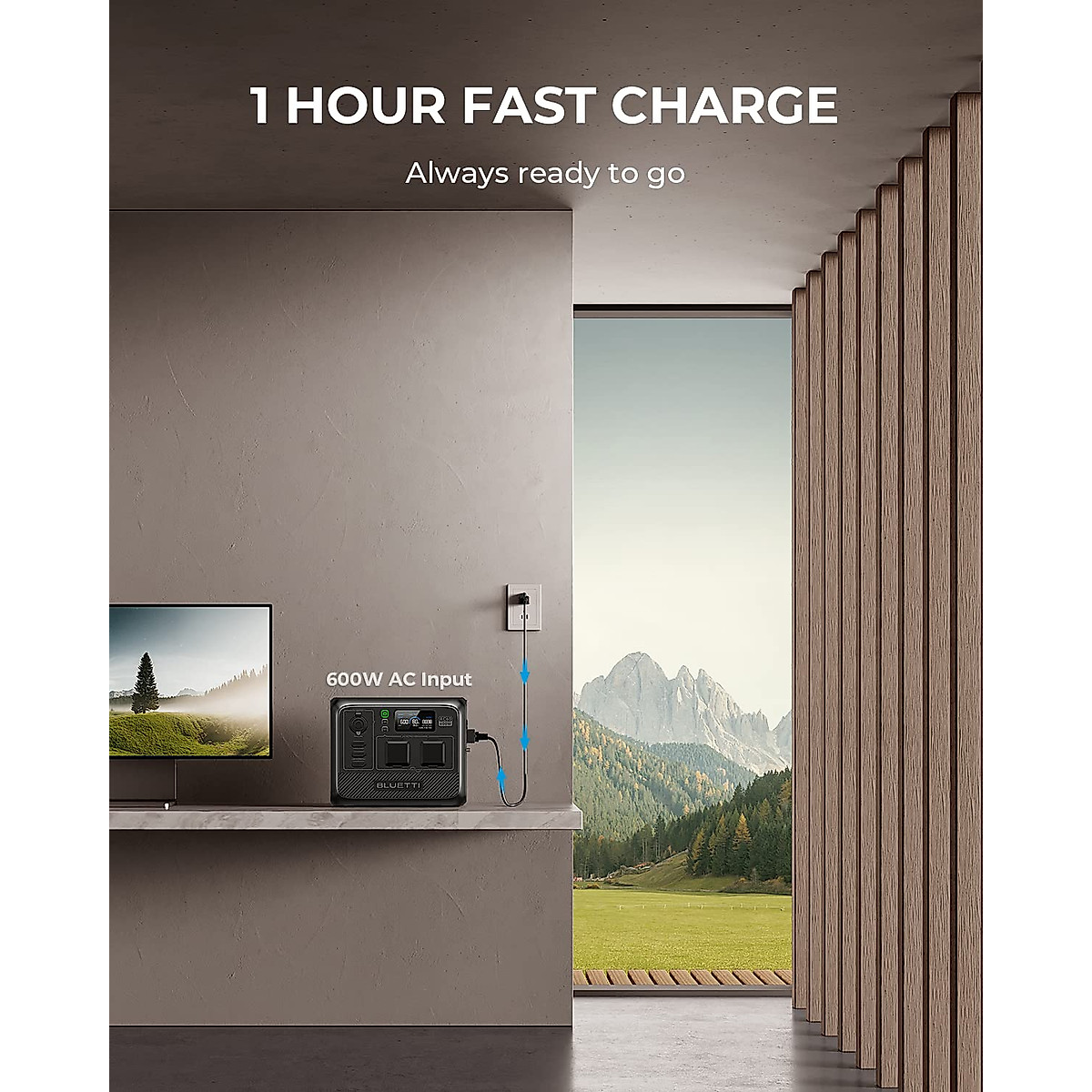 BLUETTI Portable Power Station AC60, 403Wh LiFePO4 Battery Backup w/ 2 600W (1200W Surge) AC Outlets, 1 Hour Fast Charge, Dustproof and Water Resistant Solar Generator for Camping, Trip, Power Outage