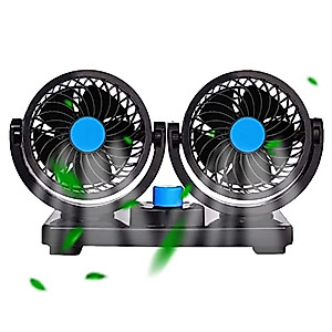 12V Car Fan, Electric Dual Head Car Cooling Fan with 360 Degree Adjustable 2 Speed Cooling Air Circulator Fan That Plugs into Cigarette Lighter, Auto Fans for Car Truck Van SUV RV Boat Golf Vehicles