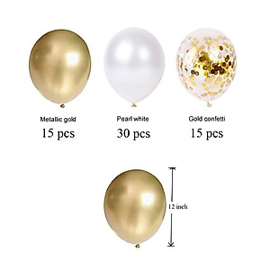 Gold Pearl White Gold Confetti Balloons Set(60Pack), 12Inch Latex Glitter Balloons Birthday Wedding Baby Shower Bridal Shower Party Decorations.