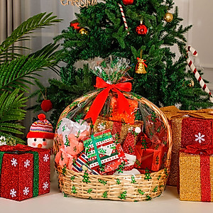 Outus 10 Pieces Christmas Basket Bags Clear Christmas Cellophane Bag with Twist Ties Favors and Treat Bags Tree Pattern Gift Bags for Candies Dessert Gifts Baskets Party Festivals, 24 x 30 Inch