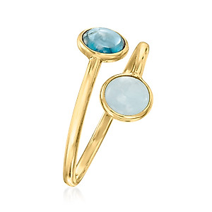 Ross-Simons Italian .90 Carat Aquamarine and .90 Carat London Blue Topaz Bypass Ring in 14kt Yellow Gold. Size 8