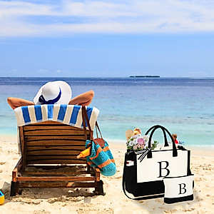 YOOLIFE Birthday Gifts for Women - Mothers Day Birthday Gifts Mom Friends Female Teacher Graduation Bridal Shower Bridesmaids Proposal Gifts Travel Beach Initial Tote Bag for Women J