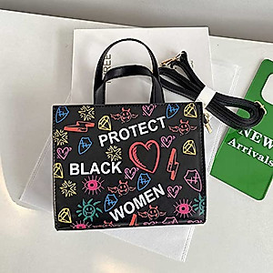 AyTotoro Fashion Protect Black Women graffiti Purses Tote Bag PU Leather Top Handle Handbag Shoulder Bag Crossbody(black)