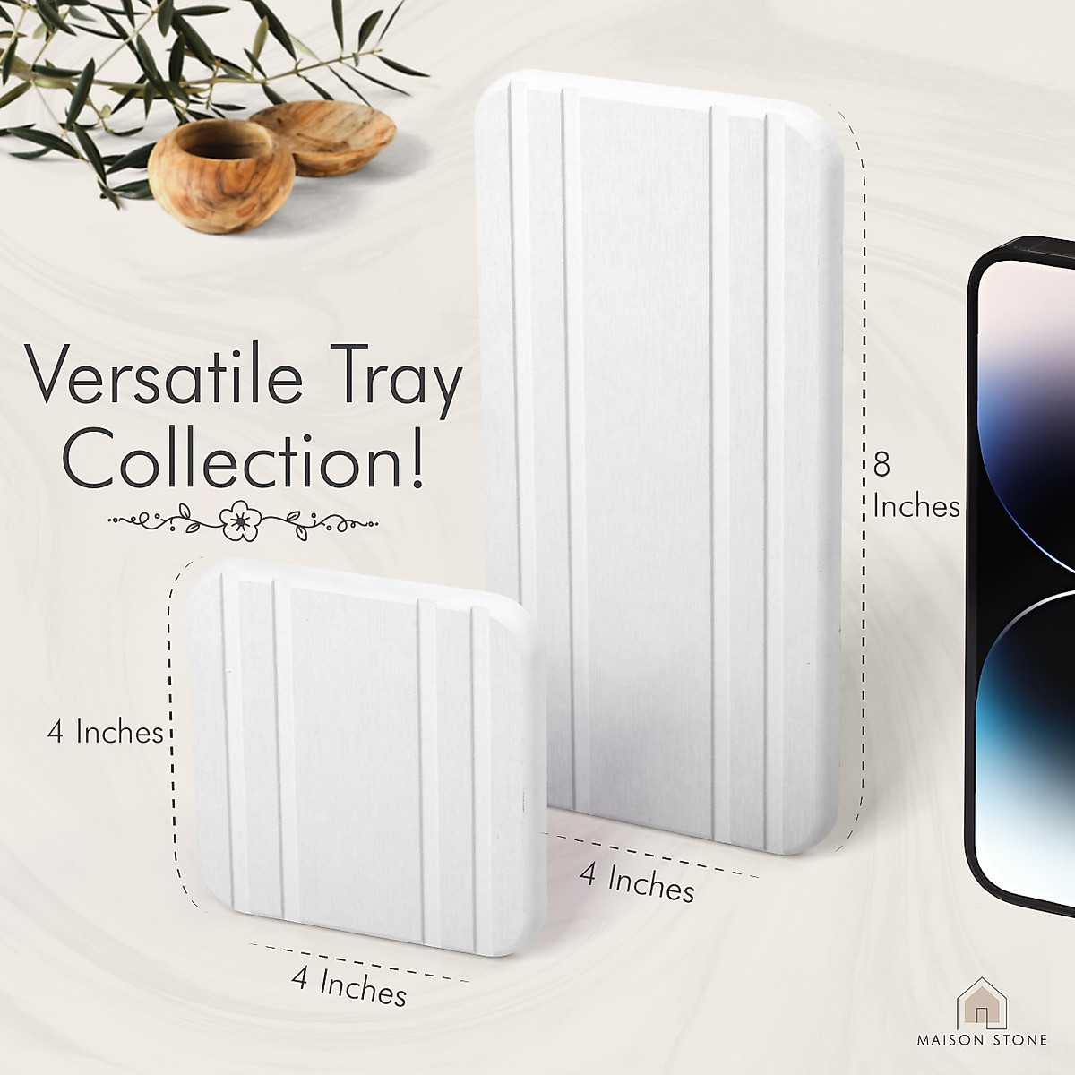 Maison Stone Bathroom Tray w/Bonus Vanity Tray. Absorbent Bathroom Trays for Counter. Multipurpose 8x4 Countertop Tray. Perfume Tray. Kitchen Soap Tray. Time Saving Bathroom Counter Tray.