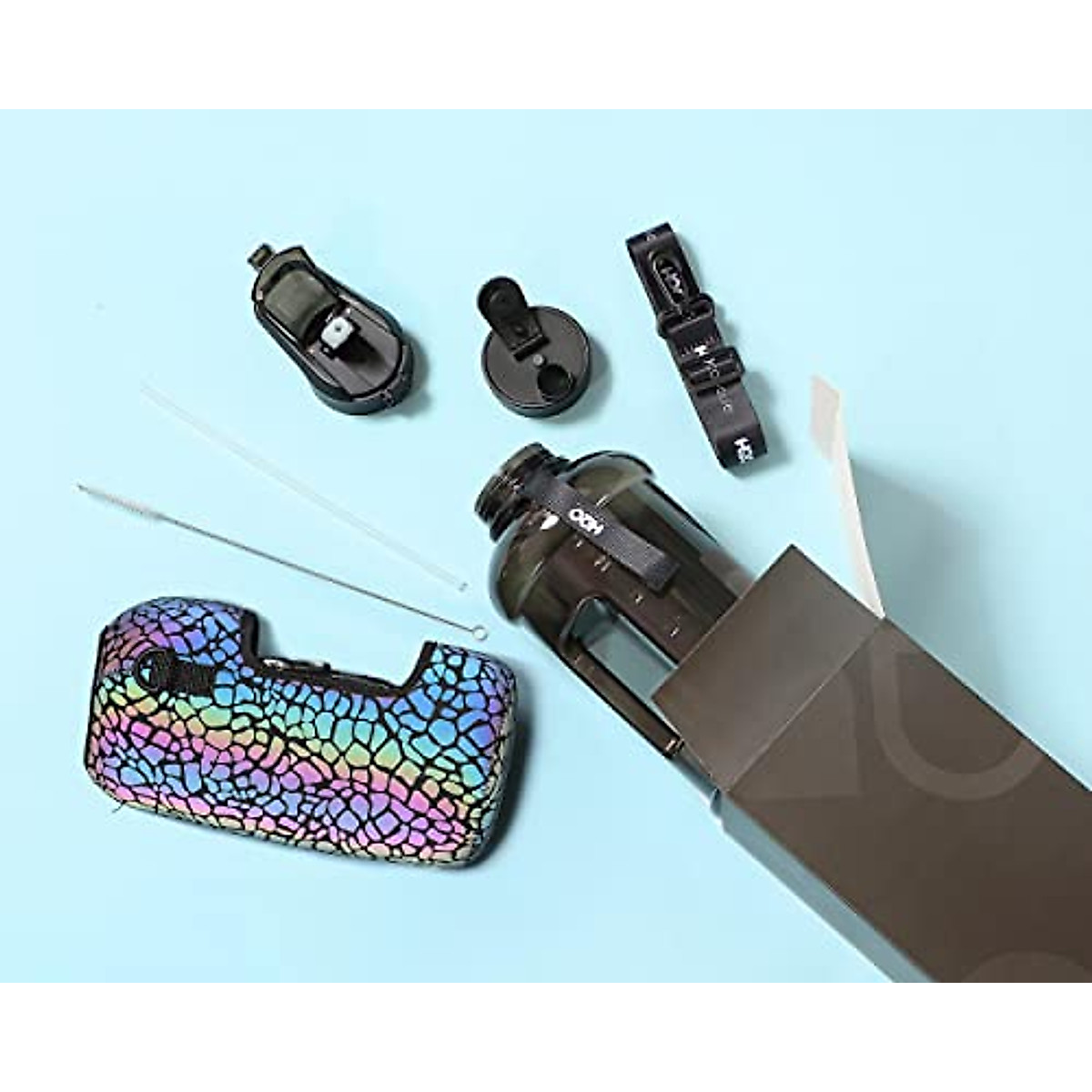 H2O Capsule 2.2L Half Gallon Water Bottle with Storage Sleeve and Covered Straw Lid – BPA Free Large Reusable Drink Container with Handle - Big Sports Jug, 2.2 Liter (74 Ounce) Cheetah Reflex