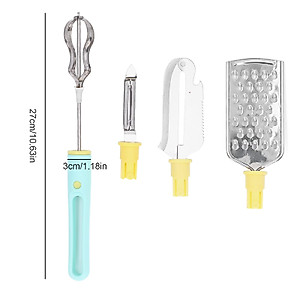 CHEOTIME 4Pcs Kitchen Gadget Set, Stainless Steel Kitchen Utensils Set Egg Beater Digging Knife Grater Cooking Utensil Sets Detachable Kitchen Cooking Set for Kitchen