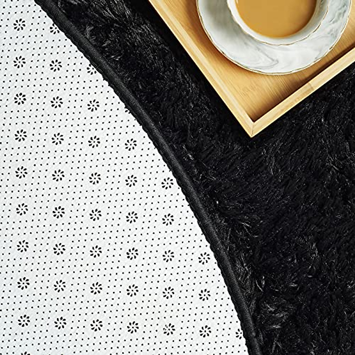 ISEAU Fluffy Round Rug Carpets, Modern Shaggy Circle Rug for Kids Bedroom Extra Comfy Cute Nursery Rug Small Circular Carpet for Boys Girls Room Home Decor Area Rug, 4ft Rugs, Black
