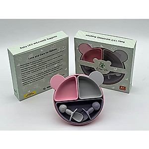 MIX COLOR SILICON BABY FEEDING SET, BABY EATING SUPPLIES, BABY LED WEANING SUPPLIES (Pink Grey Purple)