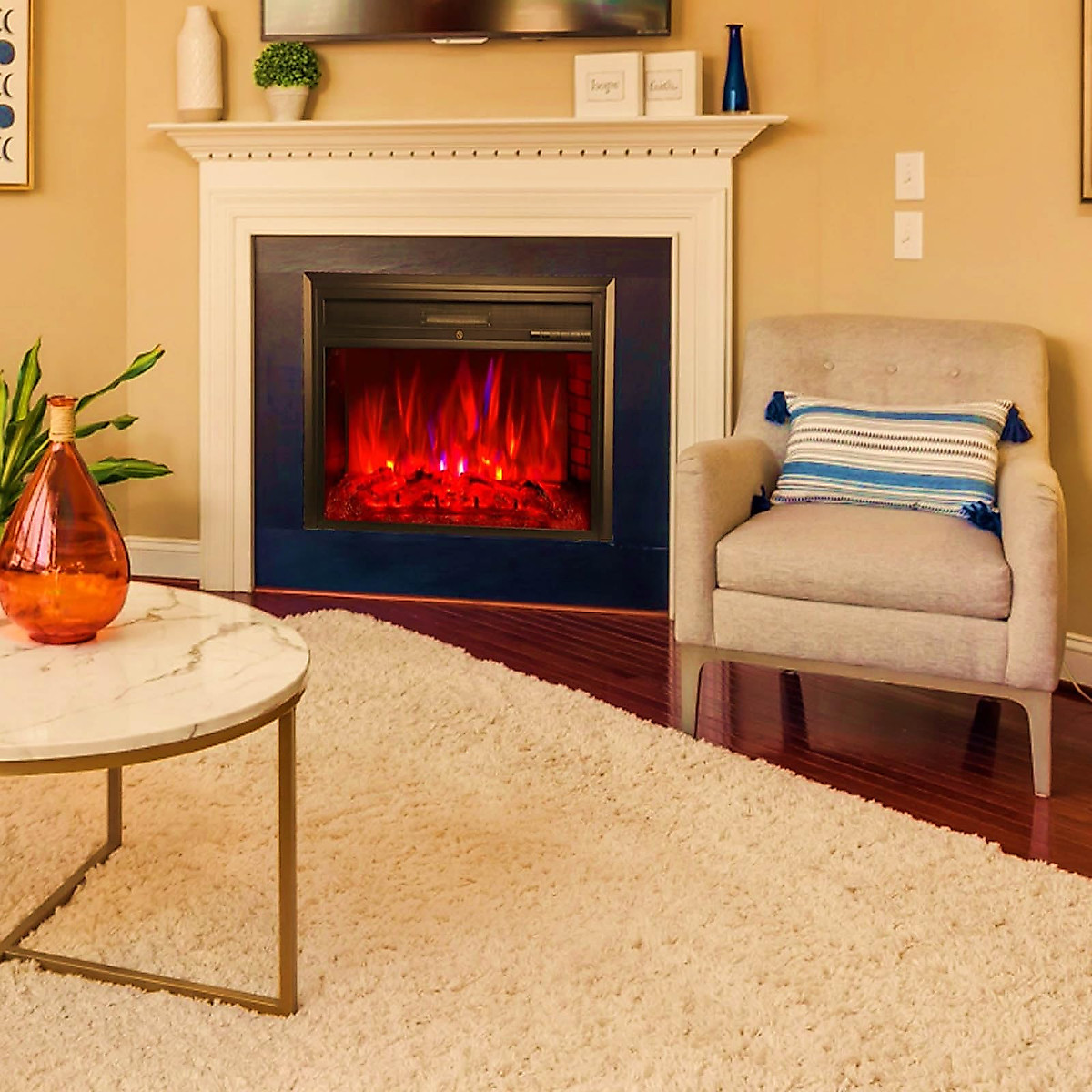 AckMizz Electric Fireplace Insert, 32 Inch Recessed Fireplace Heater in Wall with Remote Control, Adjustable Flame Brightness & Speed, 750W/1500W, Black (32" W X 22" H)