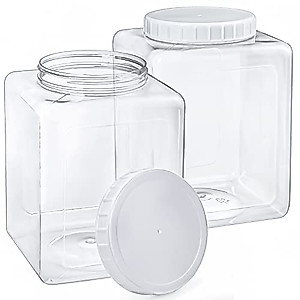Elsjoy 2 Pack 1.3 Gallon Plastic Jars, Plastic Gallon Containers with Lids, Large Square Plastic Food Storage Jar for Kitchen, Dry Food, Snack