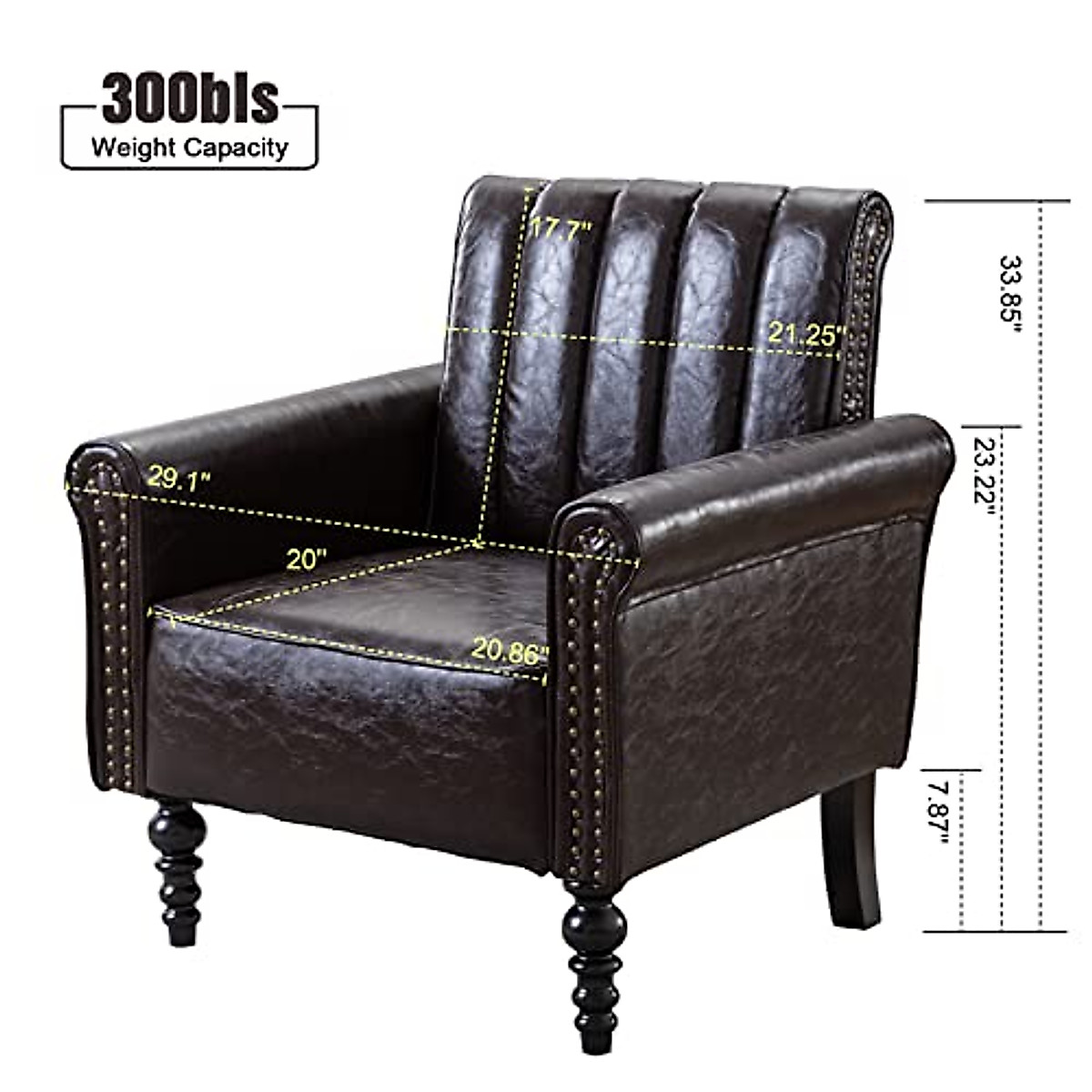 TTGIEET PU Leather Accent Chair with Arms for Living Room, Modern Upholstered Armchair with Solid Wood Legs for Single Sofa Reading Club Chair Living Room, Bedroom, Office(Dark Brown)