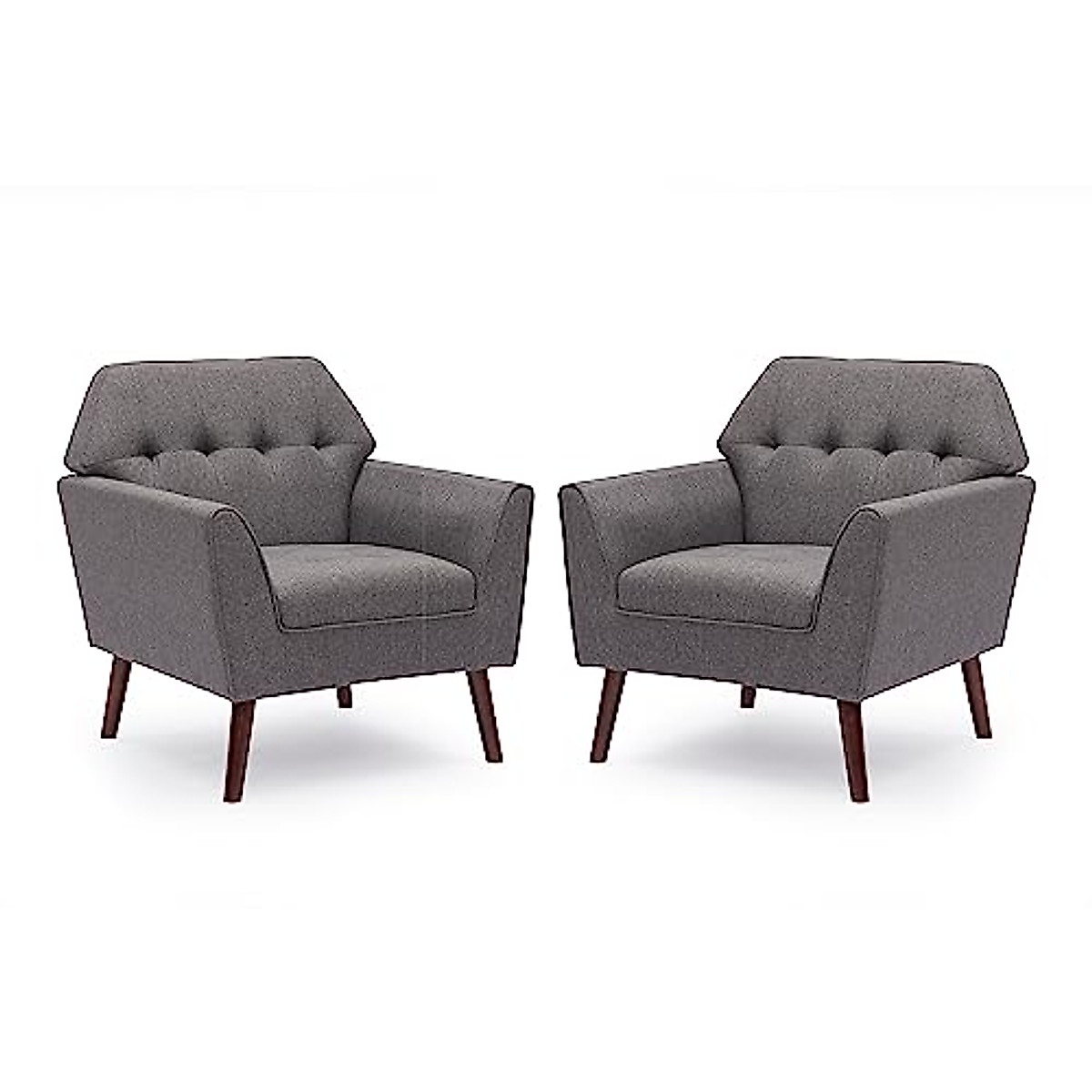 Kingfun Accent Chairs Set of 2 for Bedroom, Midcentury Modern Accent Arm Chair for Living Room, Linen Fabric Comfy Reading Chair, Tufted Comfortable Sofa Chair, Upholstered Single Sofa,Grey