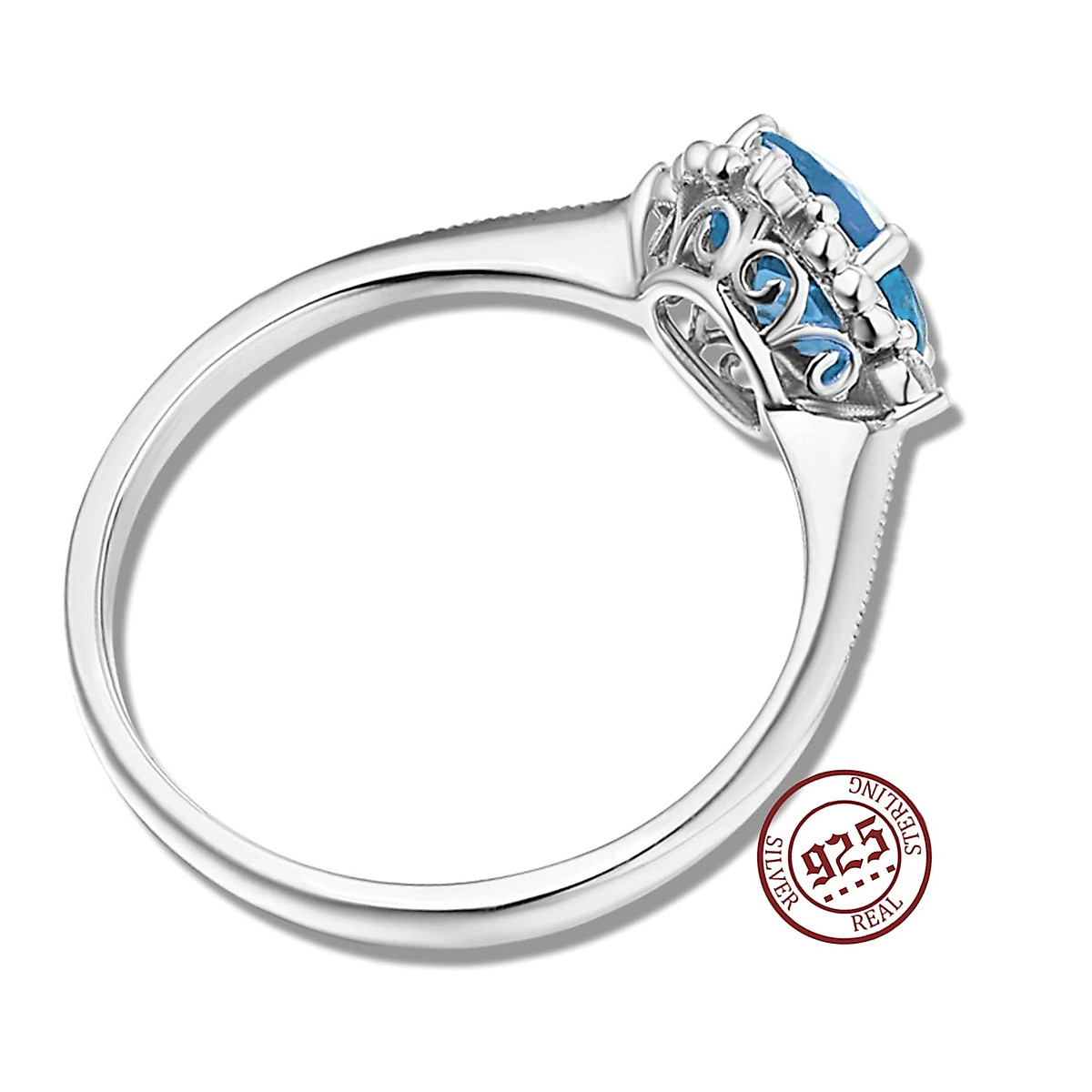 Ayoiow Rings Promise Silver 925 Light Blue Oval Zircon Band Valentine Gift Engagement Bands Ring for Her Size：8.5