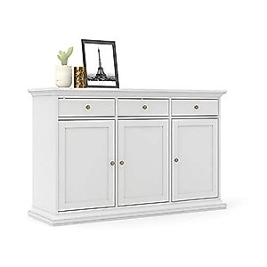 Pemberly Row Contemporary Sideboard Cabinet, Buffet Credenza with 3 Doors and 3 Drawers in White