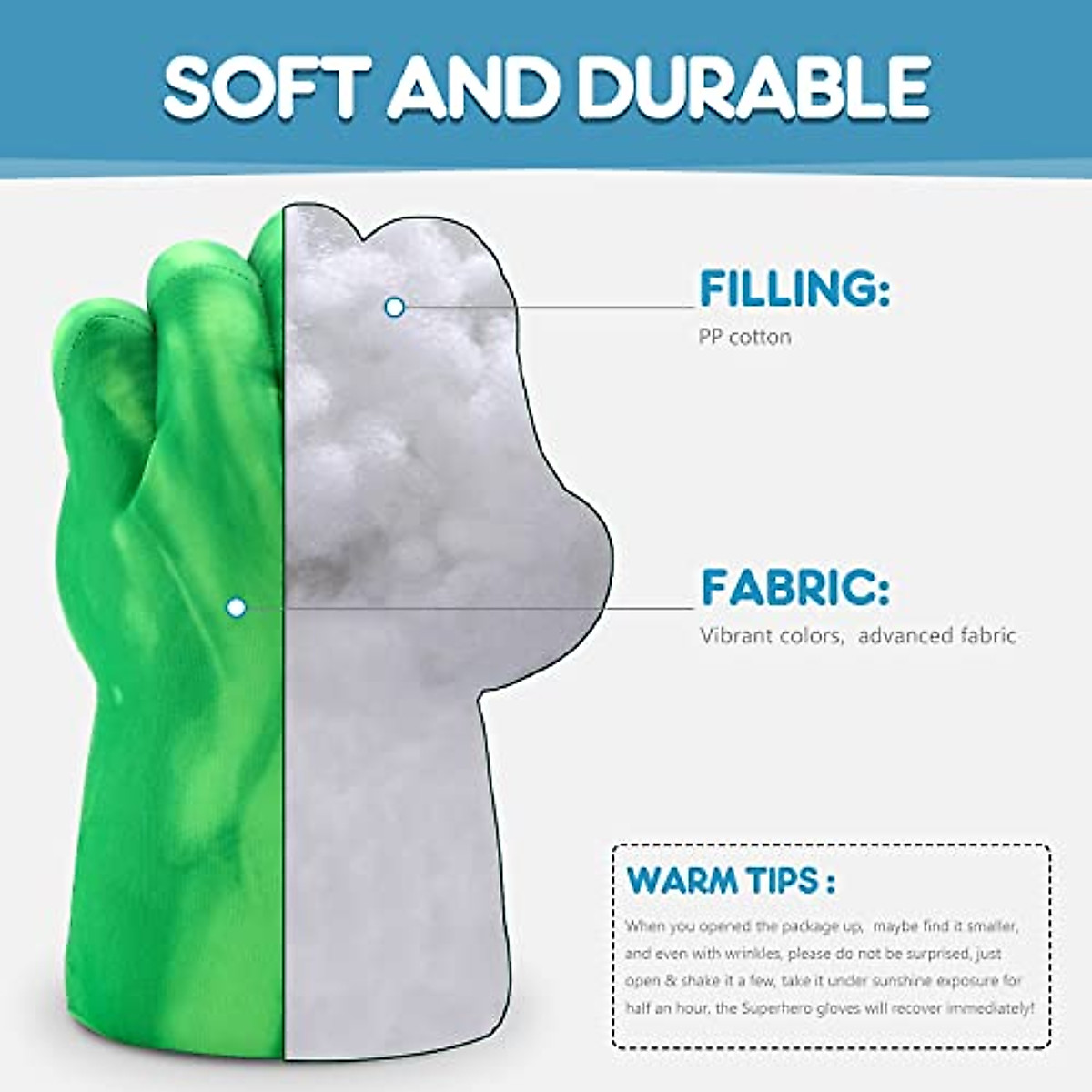 neexan Kids Superhero Costume Smash Hands, 1 Pair Soft Plush Incredible Boxing Gloves Boys, Girls, Toddler (Light Green)