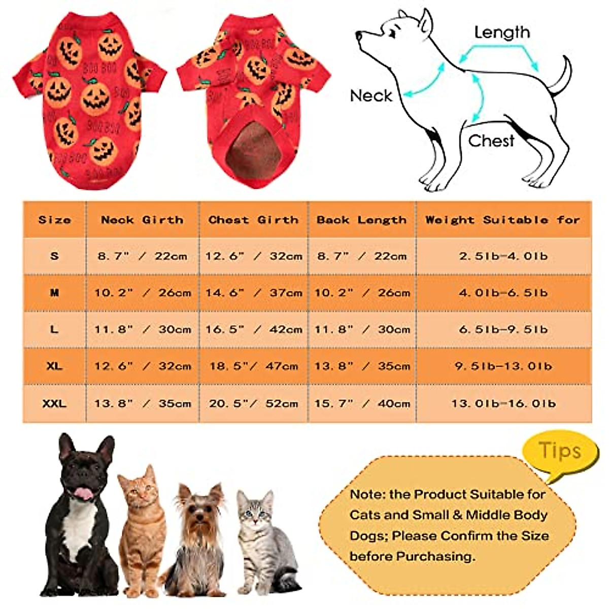 Vehomy Dog Cat Halloween Sweater Dog Halloween Costume Pet Halloween Turtleneck Sweater Clothes Pet Pumpkin Pullover Knitwear Warm Halloween Cat Pumpkin Sweater M