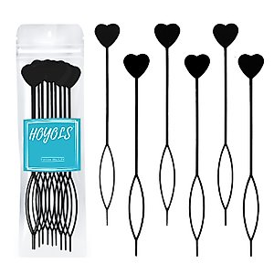 Hoyols 12pcs Quick Topsy Tail Hair Beader for Braiding Beads on Braids, Loop Threader and Braider for Kids Girls, Ponytail Hair Styling Maker Set of 12 - Black