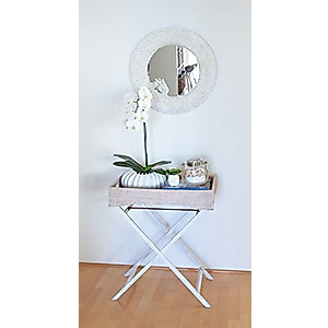 KOUBOO La Jolla Rattan Butler Tray with Folding Wood Stand, White Wash