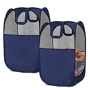 BENJUNC 2 Laundry Baskets, pop-up Laundry Baskets, Foldable mesh Laundry Baskets (Each with 2 Reinforced Handles), Blue ……