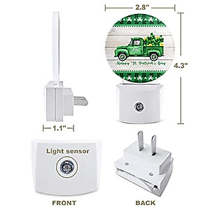 Night Light Plug into Wall, LED Nightlights St. Patrick's Day Green Truck Lucky Shamrocks Wood Grain Small Nightlight Auto Dusk-to-Dawn Sensor Lamp LED Night Lights for Kid's Bedroom, Bathroom