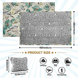 Joko Ivery Flowers Birds Premium Soft Travel Blanket Pillow Airplane Blanket with Hand Luggage Belt & Backpack Clip Car Blanket 2 in 1 for Home Train Bus Airplane