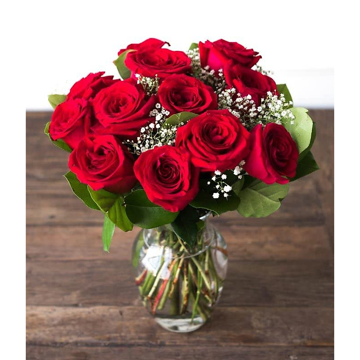 From You Flowers - One Dozen Long Stemmed Red Roses with Free Vase (Fresh Flowers) Birthday, Anniversary, Get Well, Sympathy, Congratulations