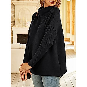 LILLUSORY Women's Mock Turtleneck Sweater Oversized Long Sleeve Casual Knit Pullover Tunic Tops Wear with Leggings Black XL