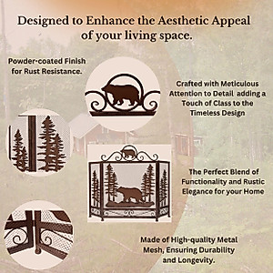 BestGiftEver 3-Panel Fireplace Screen Decorative with Bear Alone in The Forest - Stand Alone Fireplace Cover Metal Mesh Screen - Home Decorative Firescreen for Cabin, Wildlife, and Woodland Theme