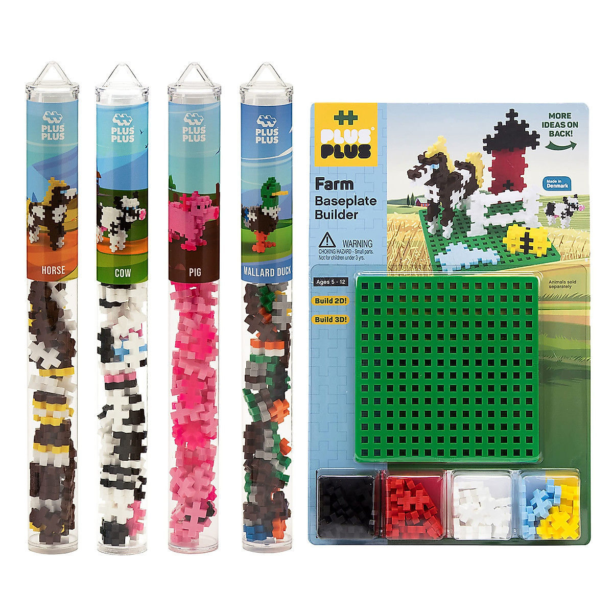 PLUS PLUS Building Block Playset Kit, Themed Figures 3D Puzzle, Fun Stem Toys for Kids, 350 Mini Interlocking Pieces - 5 Tube Bundle, Farm