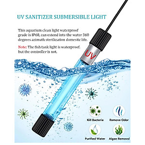 KINGYEENUO Aquarium Clean Light, 9W Submersible Aquarium Light, Fish Tank Clean Light with Timer, Submersible Waterproof Lamp for Filter Tank Sump Swim Pool