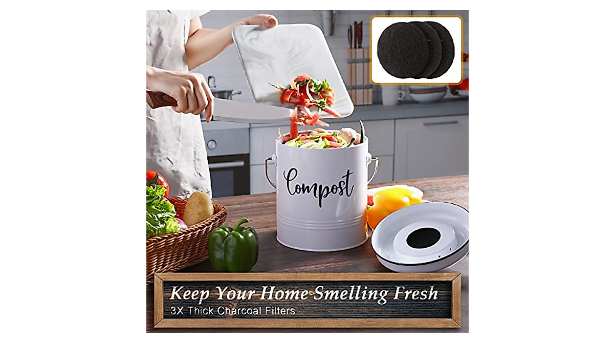 DAYYET 1.3 Gallon Farmhouse Compost Bin for Kitchen