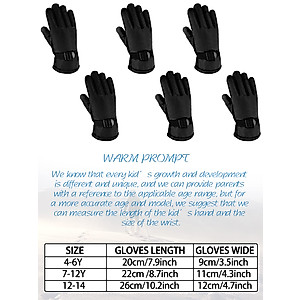 12 Pairs Kids Ski Gloves Winter Gloves Snow Gloves for Kids Waterproof Gloves Kids Warm Children Gloves Bulk (Black, 8-12 Years)